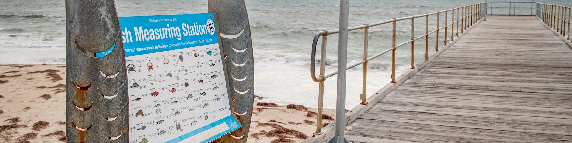 Normanville Beach featuring signage, general coastal views and a bridge