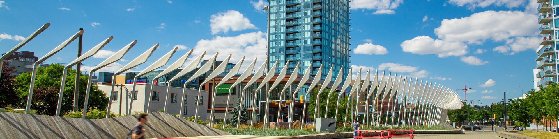 East Village showing street scenes and a high rise building