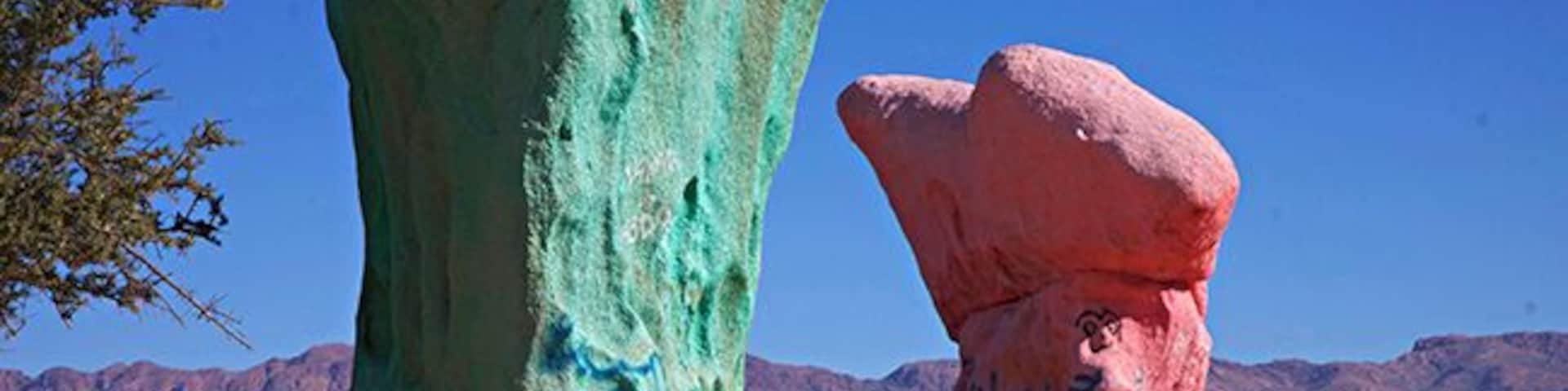 4 km outside of Tafraoute, the Belgian painter Jean Veran have made his stunning art project. The painted stone formations come as a surprise to you and are a contrast to the landscapes own golden red colors. Jean Veran helps you to experience the beauty of the landscape in a new, and for my part, stronger way. Some places the whole mountain is painted in blue. My personal opinion is that his artistic expression is strongest when he is limited to only paint single stones and restricted areas. Restricting himself makes the art more obviously and the contrast to nature is more exciting. Read more at: http://www.travelwithallsenses.com/land-art-tafraoute-morocco/