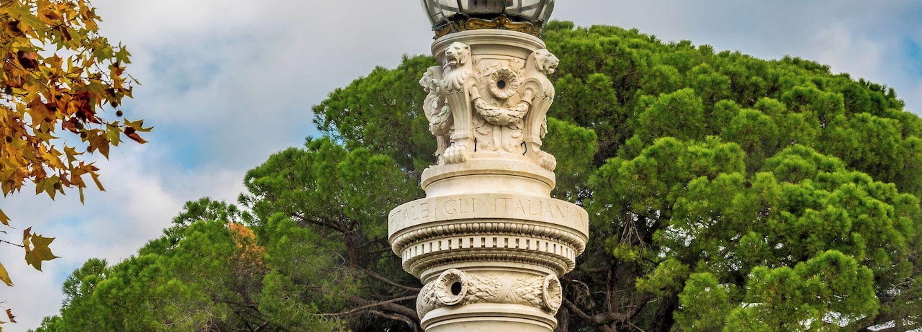 The lighthouse Faro del Gianicolo on the hill Gianicolo in Rome, Italy
