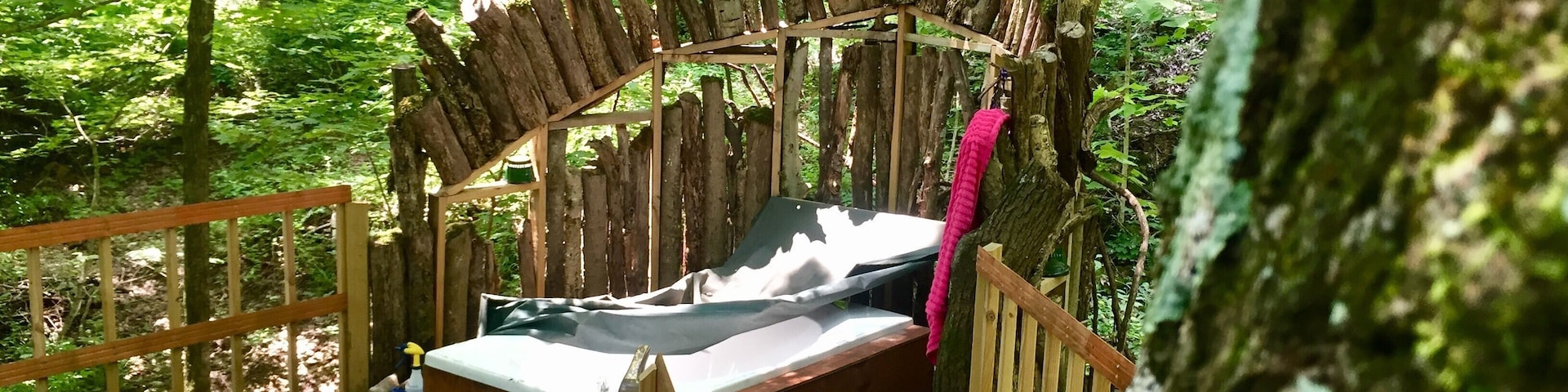 Bathe in the forest...find this on the roof of the outdoor shower house down the hill from the guest house.