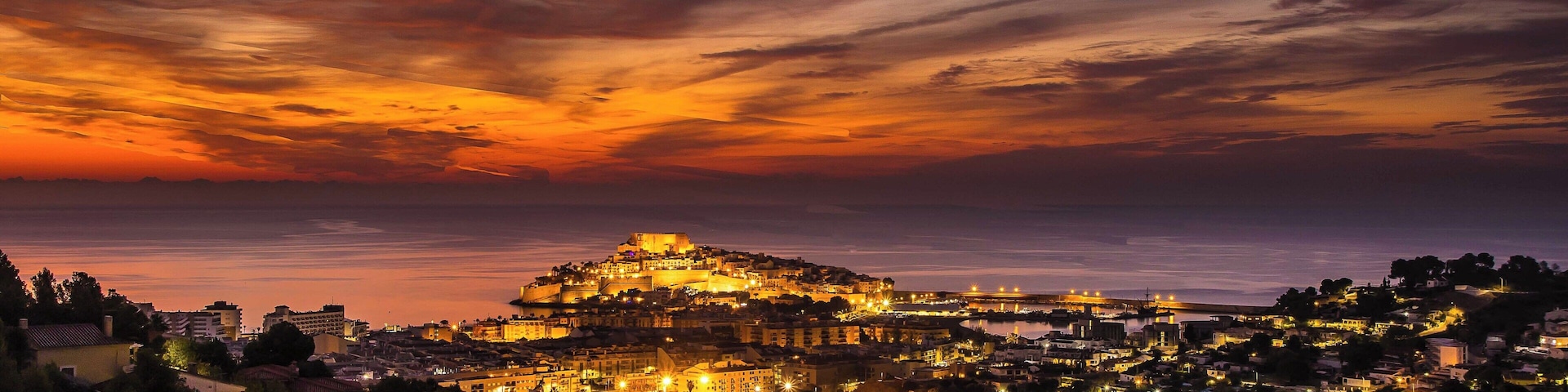 Looking down at the town of Peniscola on the main land of Spain.
