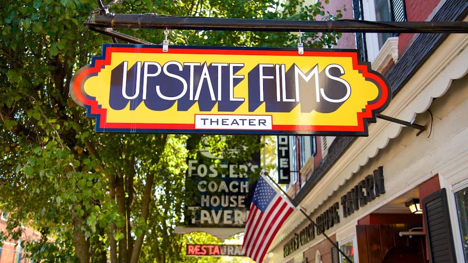 Rhinebeck showing signage and a city