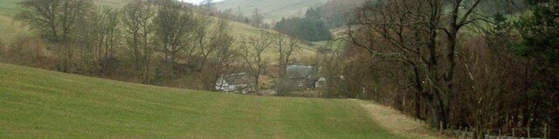 Former Barley Mill Buildings in valley of River Farg. A former barley mill on banks of Glendy Burn near its confluence with River Farg