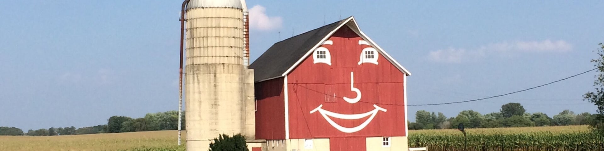 Ana and I are happy to find this cheerful barn across from the cemetery.