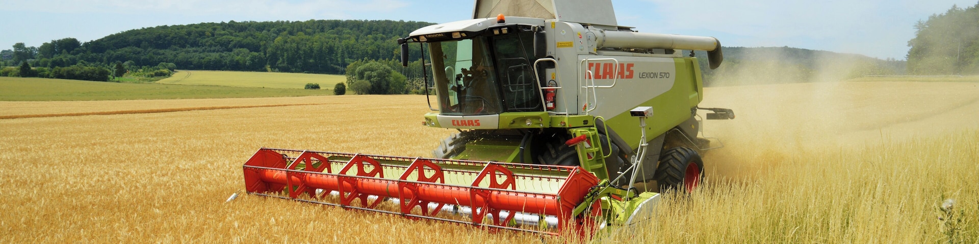 Ein Mähdrescher Claas Lexion 570 der Agrarproduktion Hohenebra GmbH bei der Ernte.