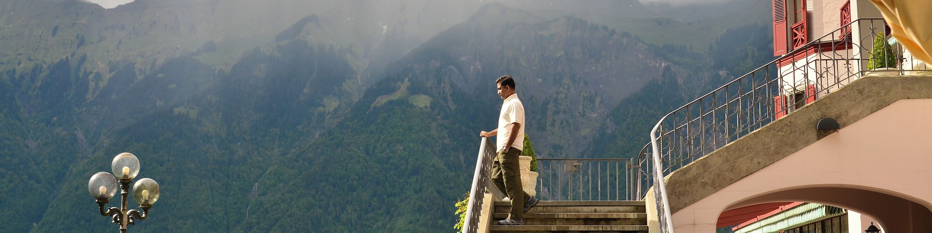 A stay at the Giessbach hotel in Giessbach Switzerland was truly a sight. The majestic mountains and lake to one side and a towering waterfall to the other side made it a sight for the senses. This shot was taken by self with a timer and a tripod. #Adventure