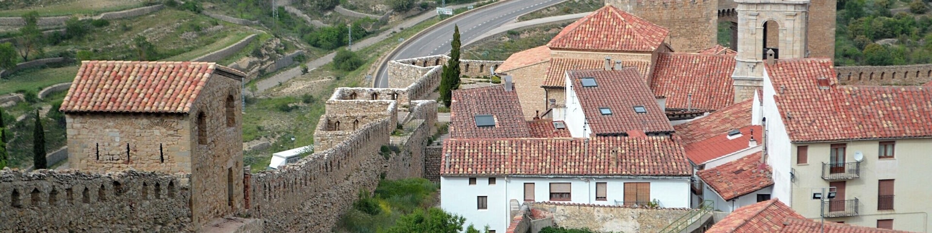 The view while climbing up to the Castillo de Morella in Spain.