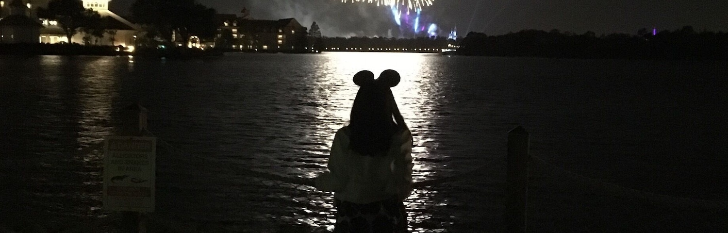 Viewing Magic Kingdom fireworks from the Polynesian resort beach!