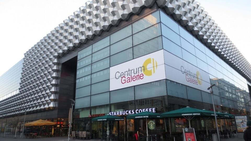 Futuristic shopping mall in Dresden, Germany.