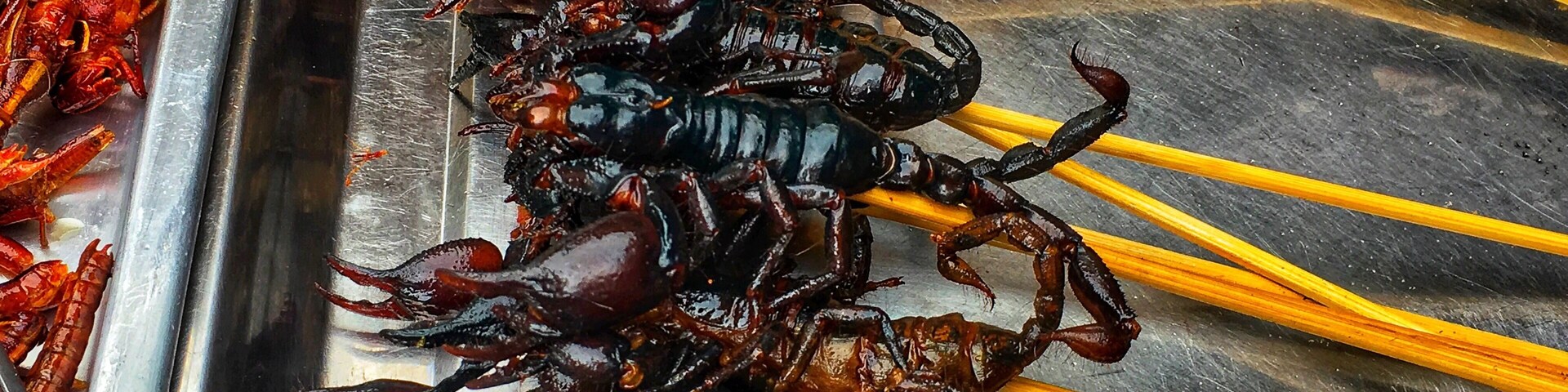 One person's "Yuck" is another's "Yum". Coming across a bug cart of edible insects in #Chinatown #Bangkok; Ready to eat #scorpions. Tasty for some, but scary for others. #BugBuffet #Bugcart #ChinatownBangkok #Edibleinsects #Thailand. Try some just #LikeALocal #Trovember