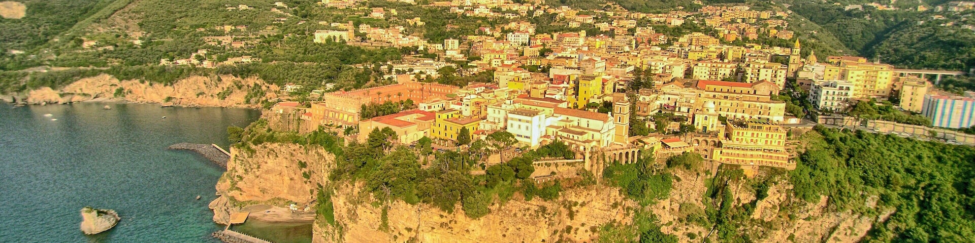 Vico Equense (Neaples) seen from the sea with a drone.