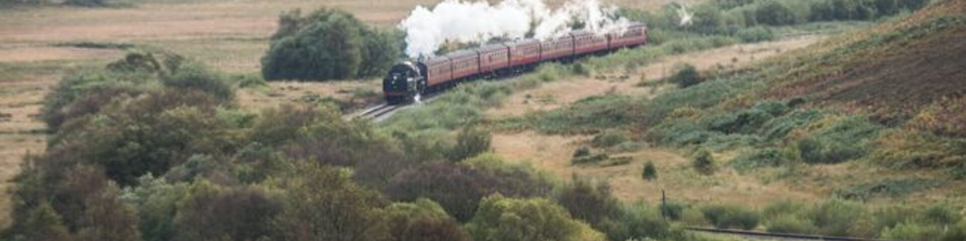 Steam train crossing the North Yorkshire Moor about midway between Danby and Houlsyke.