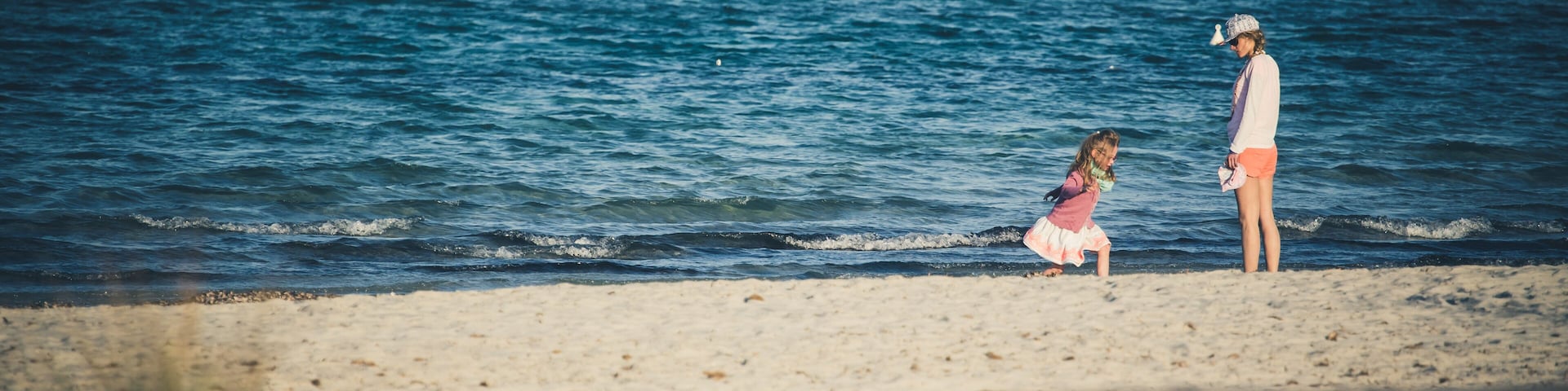Uma praia com um cercado de madeira, areal e o oceano.