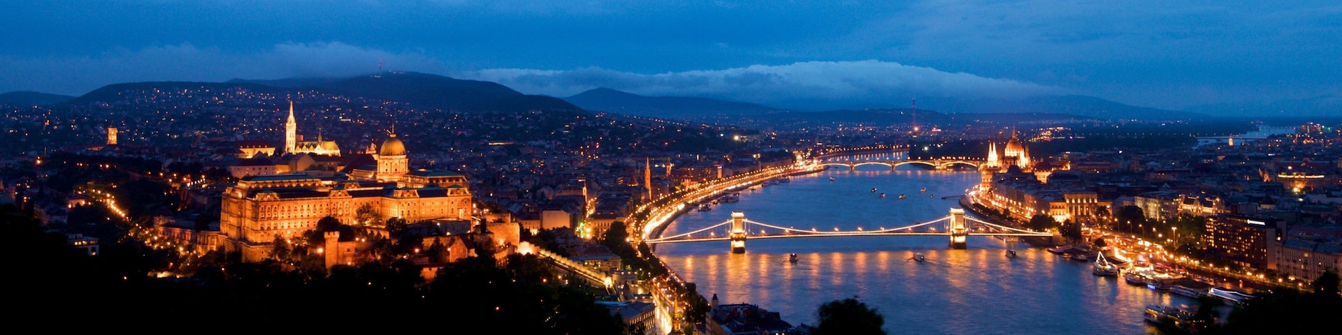 Gellert Hill showing a city, night scenes and a river or creek