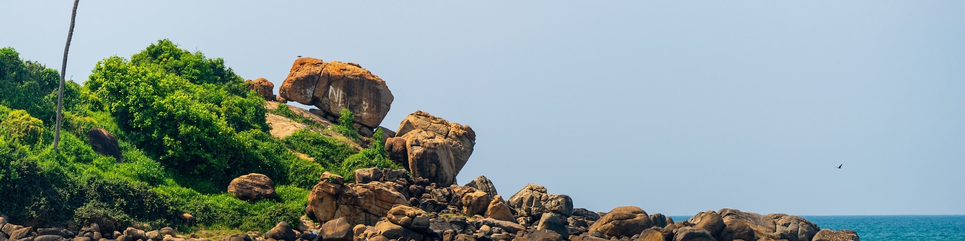 Kovalam Beach showing general coastal views, rocky coastline and kayaking or canoeing