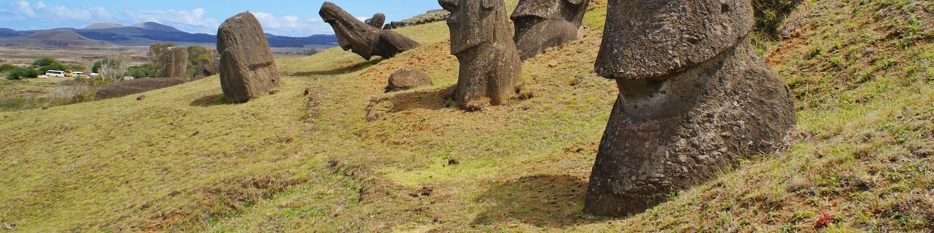 The incredible Moai of Easter Island. These giant stone heads were located at "the Nursery", an extinct volcano that was used to carve all the Moai statues out of. From the nursery they were transported to every corner of the small volcanic island. #InStone