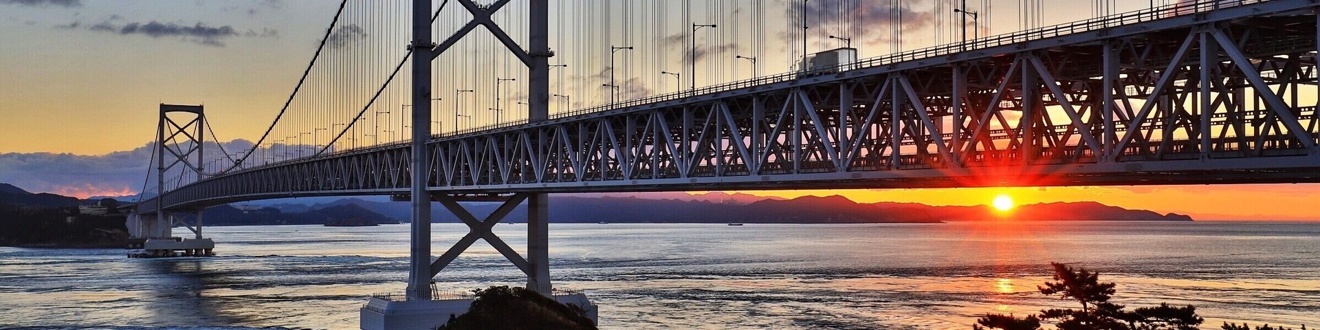 Beautiful sunrise viewed from beside the Onaruto Bridge at Tokushima of Japan.