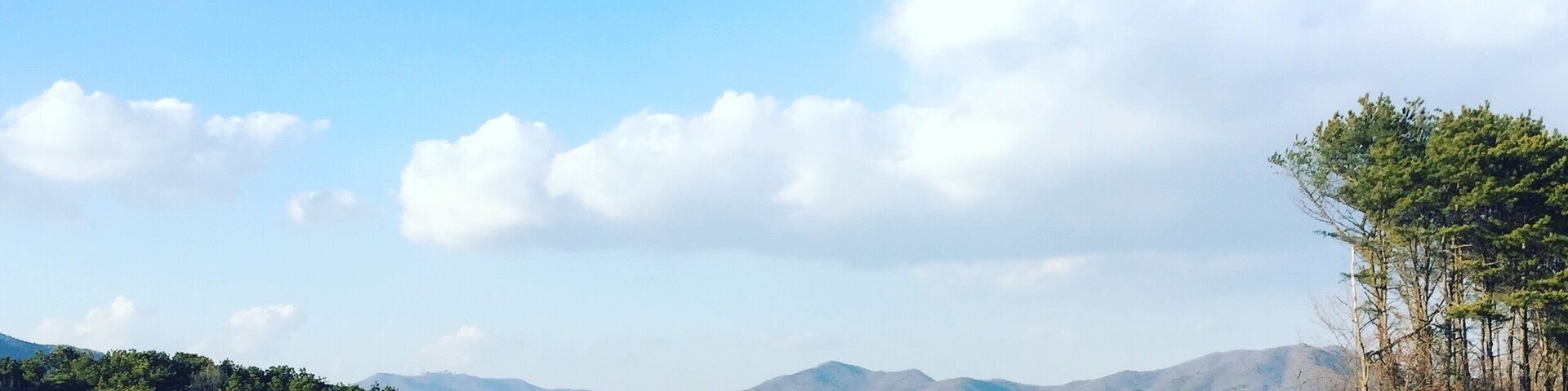Paisagem com céu claro, montanhas ao fundo e uma árvore à direita.