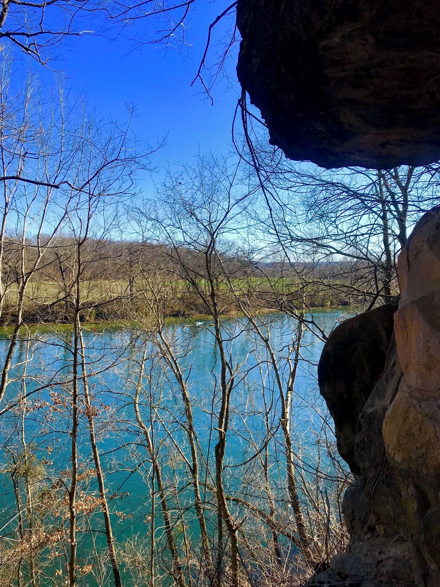 This photo was taken at the bottom of 338 steps made of natural stone.   It's amazing and treacherous, but very photo worthy!!
This is looking out at Lake Taneycomo.