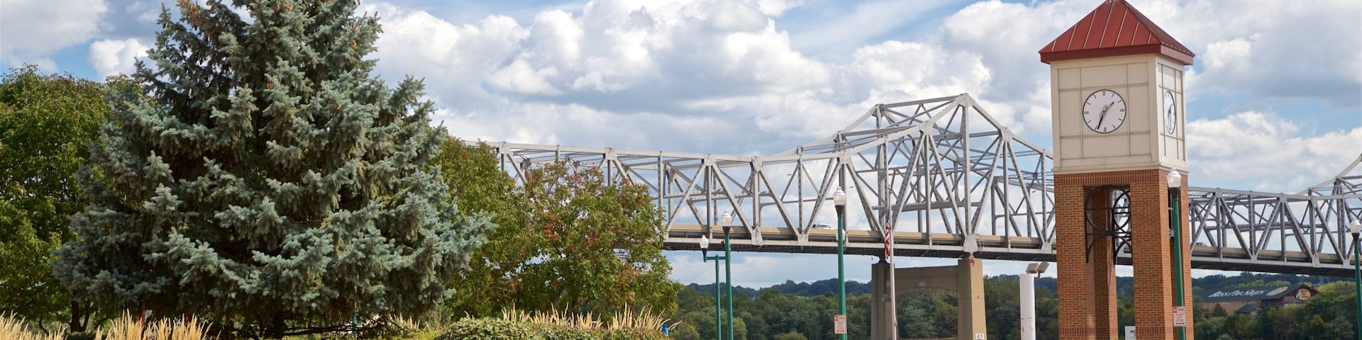 Western Illinois showing a park, a bridge and wildflowers
