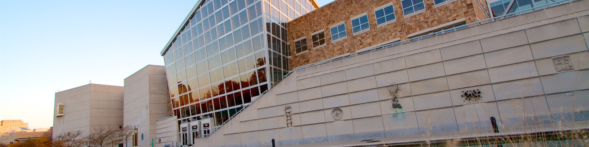Indiana State Museum showing a sunset