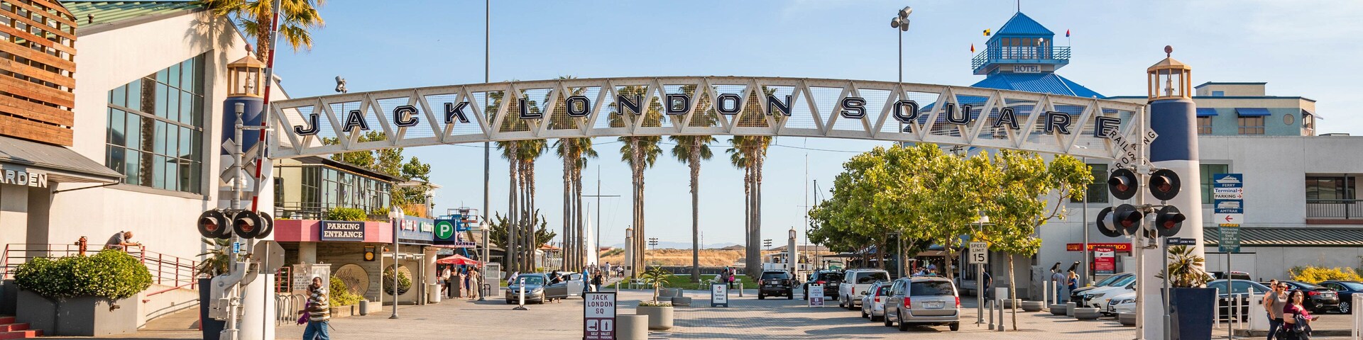 Jack London Square featuring signage