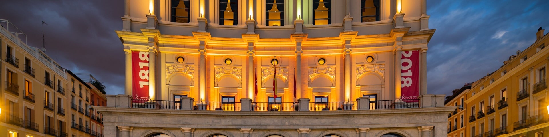 Royal Theatre featuring night scenes and heritage architecture