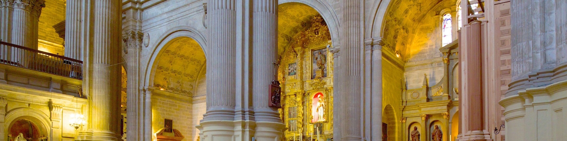 Malaga Cathedral which includes religious elements, interior views and a church or cathedral