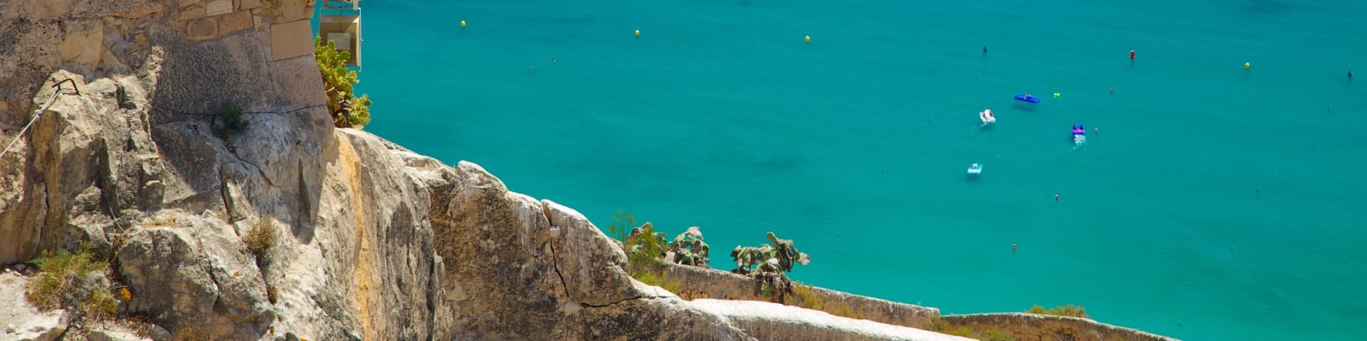 Castle of Santa Barbara which includes heritage elements, views and general coastal views