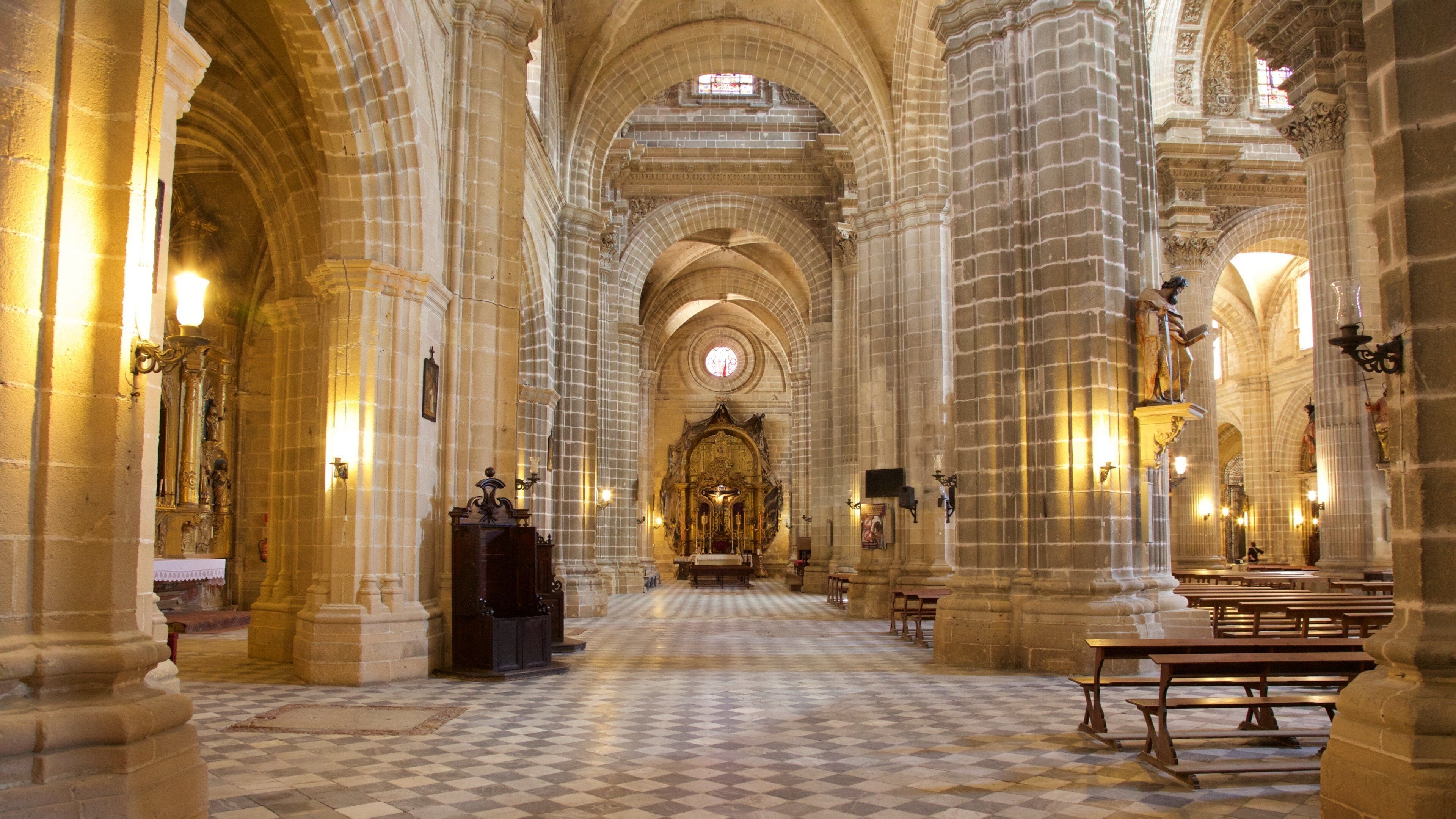 Jerez Cathedral which includes interior views, a church or cathedral and heritage architecture