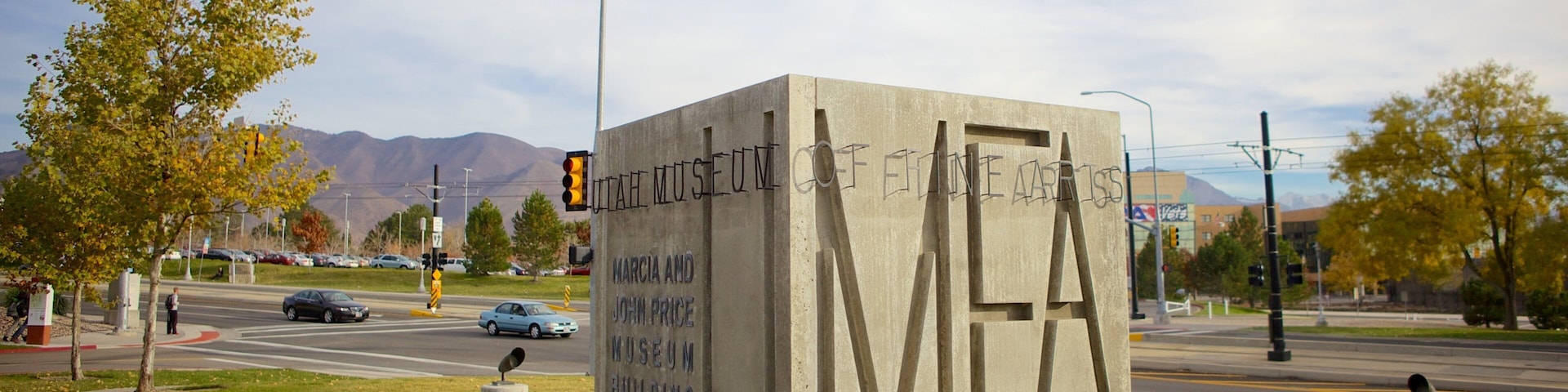Utah Museum of Fine Art featuring signage