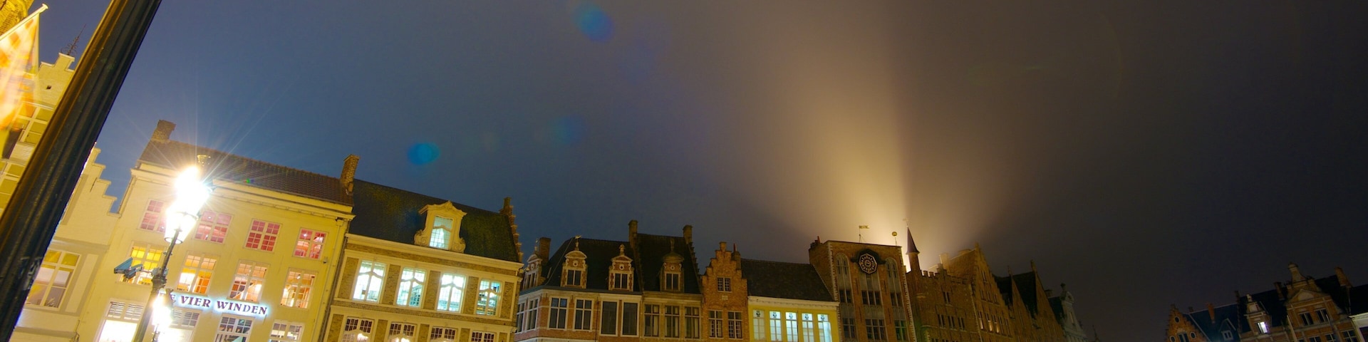Bruges Market Square showing night scenes, a city and a square or plaza