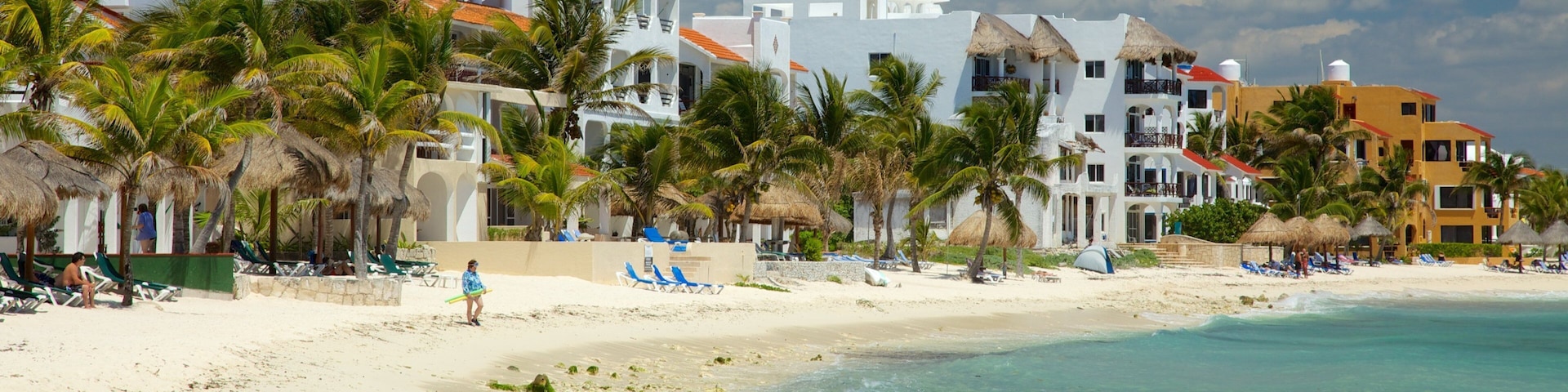 Half Moon Bay which includes a sandy beach, a coastal town and tropical scenes