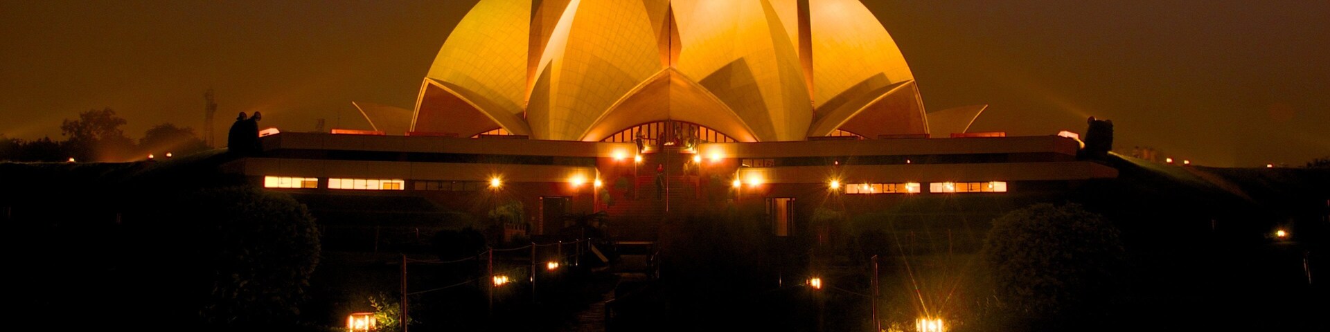 Lotus Temple featuring night scenes and modern architecture