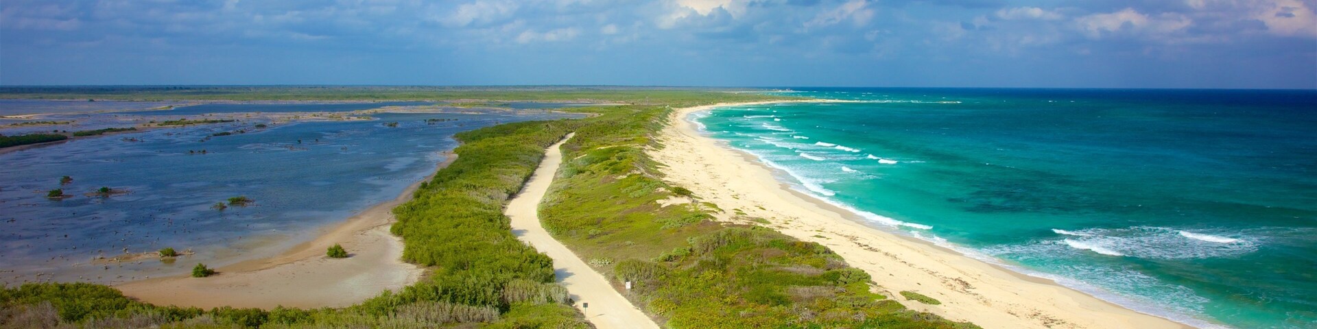 Punta Celerain Lighthouse which includes general coastal views, tranquil scenes and a beach