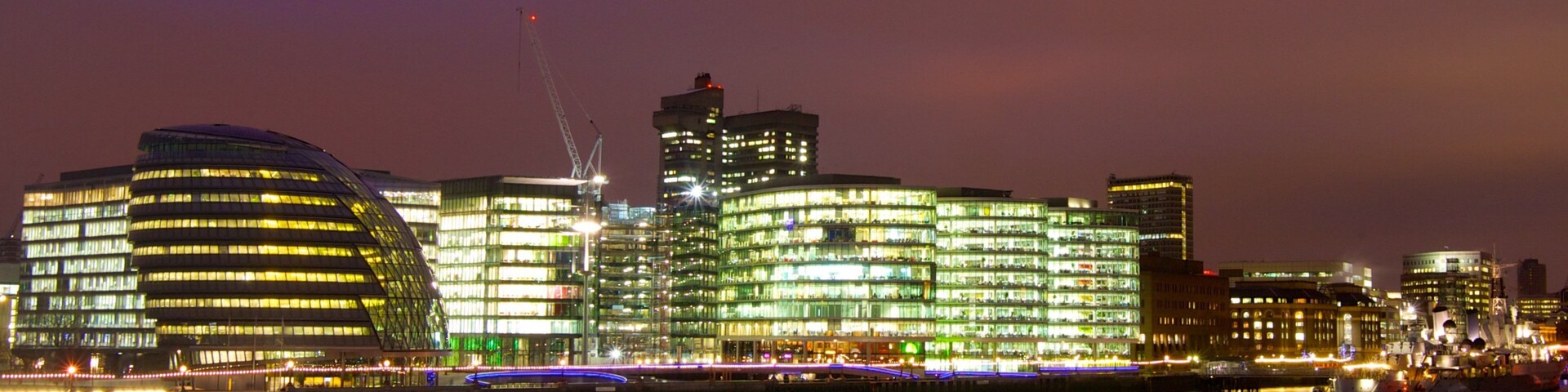 London City Hall featuring city views, night scenes and modern architecture