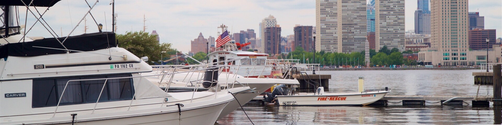 Wiggins Park and Marina caracterizando um edifício, uma cidade e uma baía ou porto