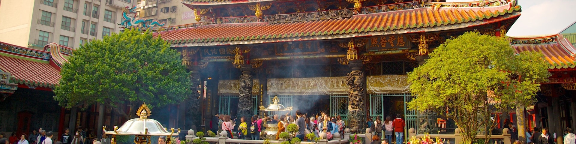 Templo de Longshan que inclui aspectos religiosos, uma cidade e um templo ou local de adoração
