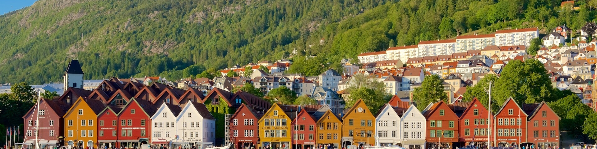 Bryggen caracterizando canoagem, uma cidade pequena ou vila e paisagens litorâneas