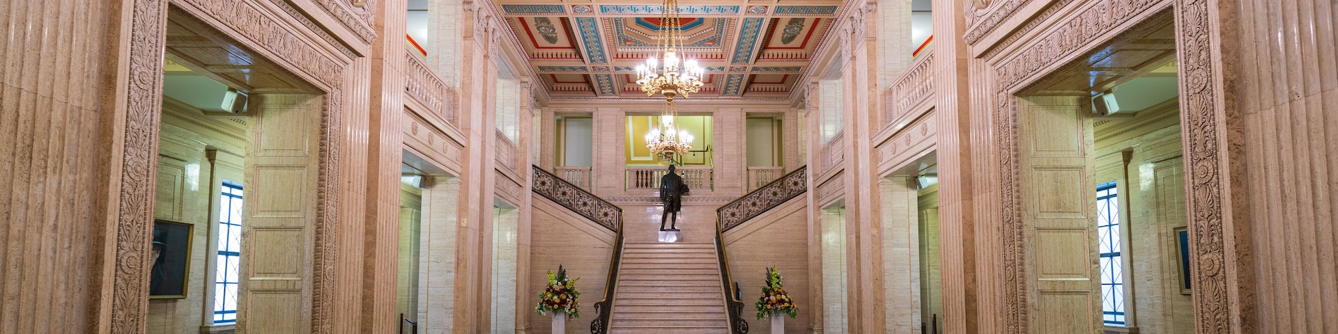 Stormont Parliament Buildings featuring heritage elements, an administrative buidling and interior views