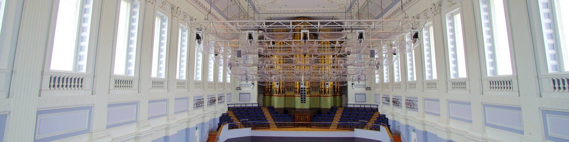 Birmingham Town Hall featuring interior views and heritage architecture