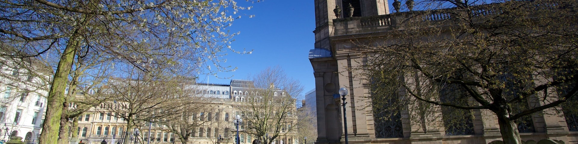 Catedral de Birmingham que inclui uma igreja ou catedral, elementos religiosos e uma cidade