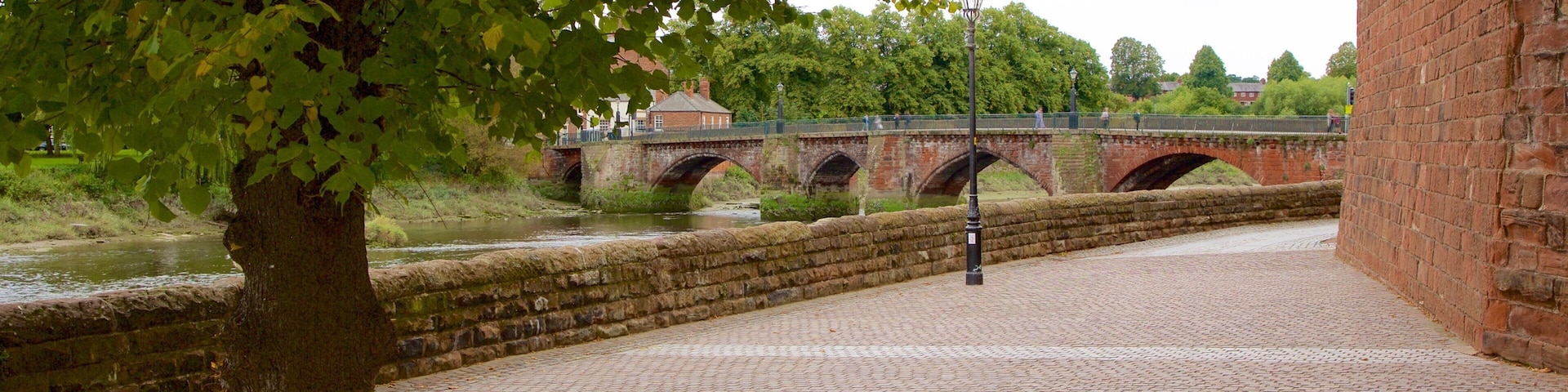 Old Dee Bridge featuring a bridge, a river or creek and heritage elements