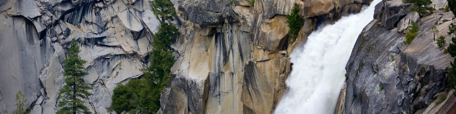 Nevada Falls which includes a waterfall and a gorge or canyon