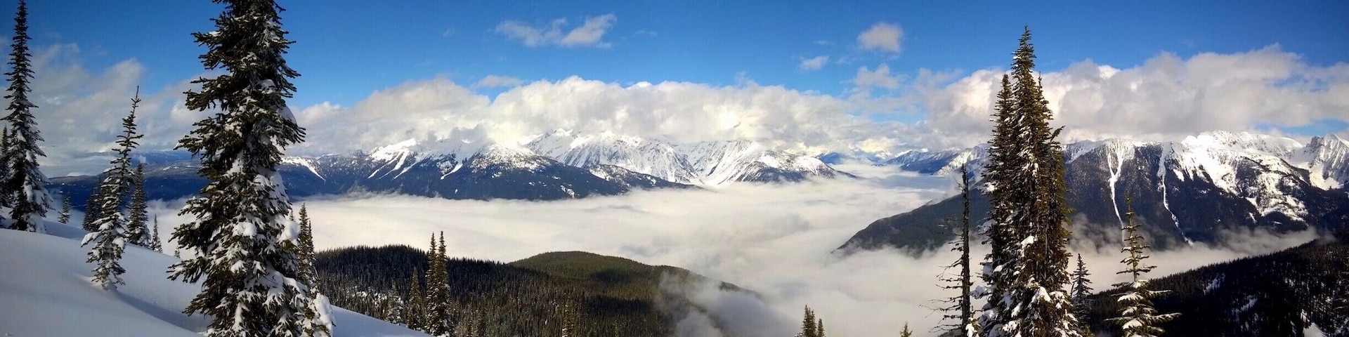 Incredible view from the back side of Mt MacKenzie at Revelstoke Mountain Resort. I spent the day ski touring to reach this beautiful view of the Illecillewaet river valley, which is buried under the thick layer of clouds. #winterwonders