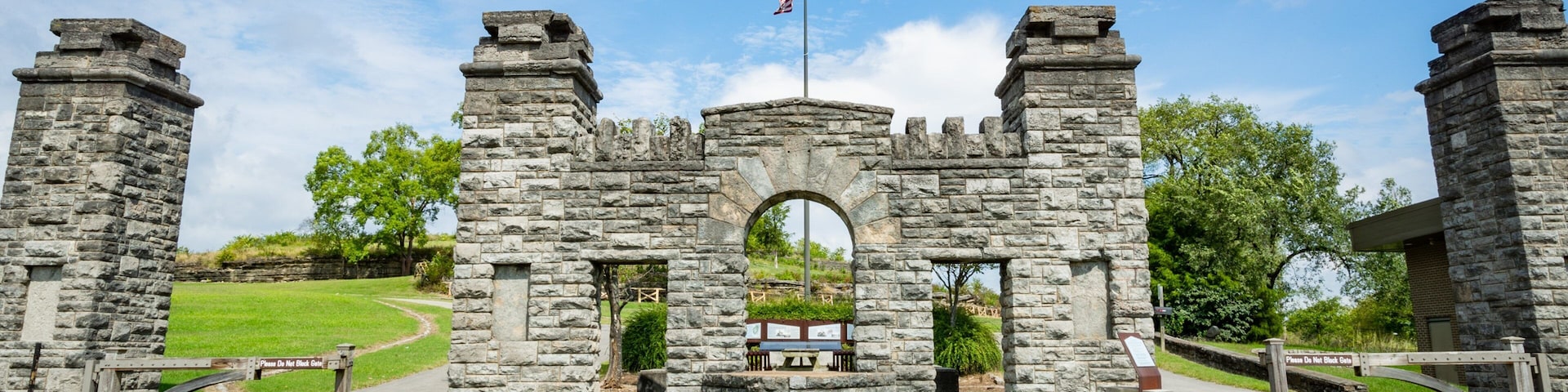 Fort Negley Park showing a garden and heritage elements