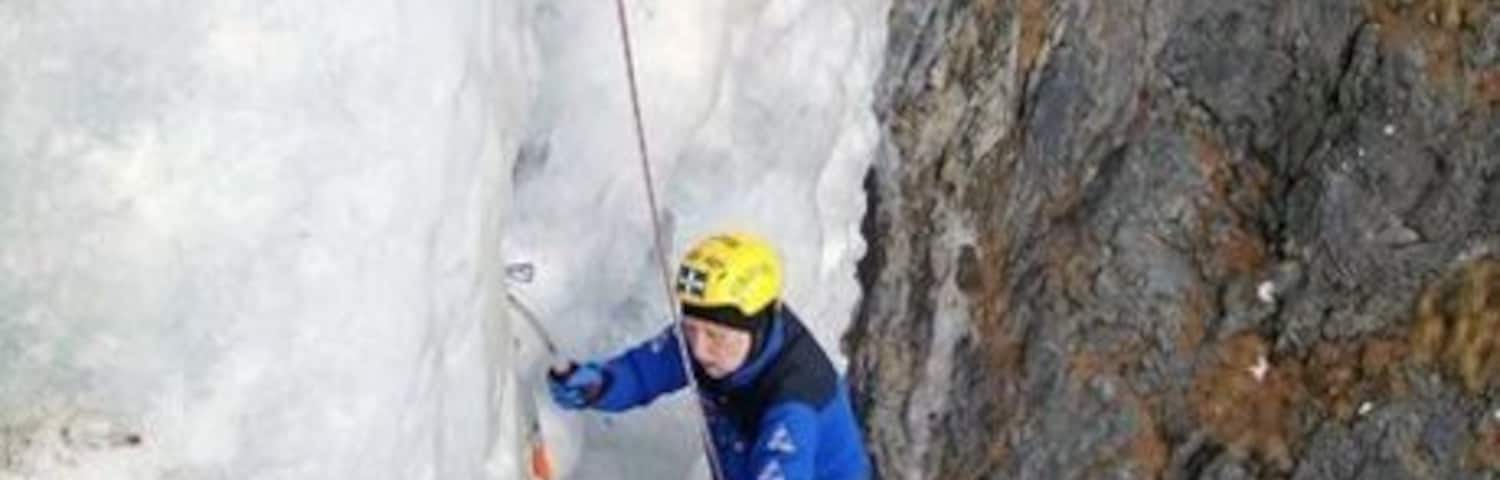 Ascending Le Pylon near La Grave, France. This is a Category 3 (French) ice climb up a two pitch frozen waterfall. The whole area is a steep sided valley with many waterfalls like this which are safely frozen over the winter months. La Grave is a small village which is a Mecca for this type of activity along with ski-mountaineering. In the summer cycling takes over. #iceclimbing #mountaineering #lagrave #climbing