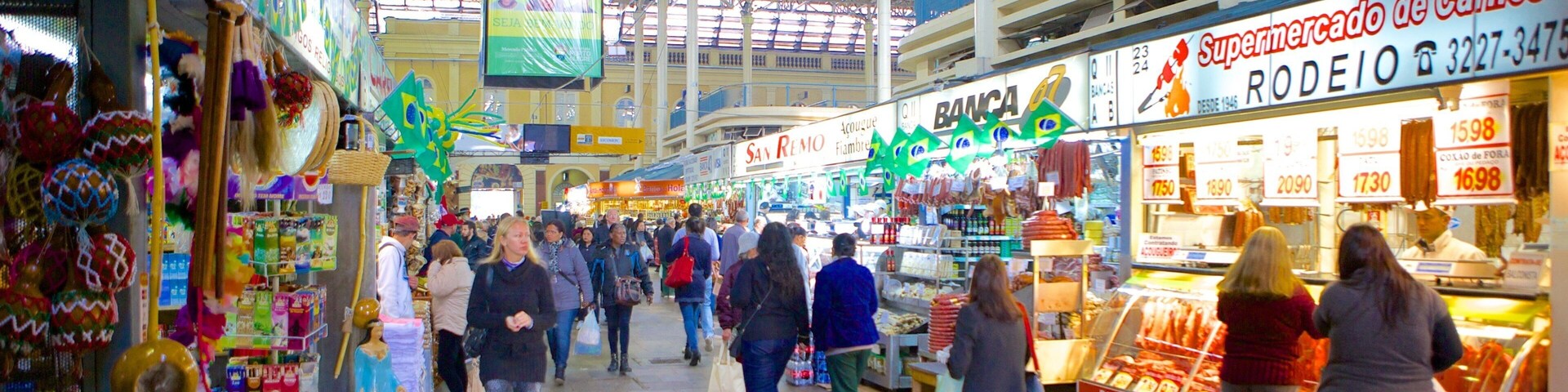 Public Market showing interior views and shopping as well as a large group of people
