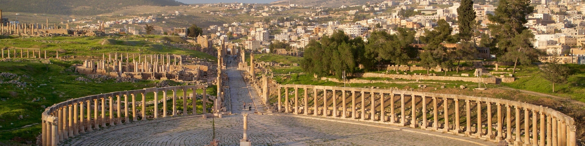 Oval Forum showing building ruins, heritage elements and landscape views